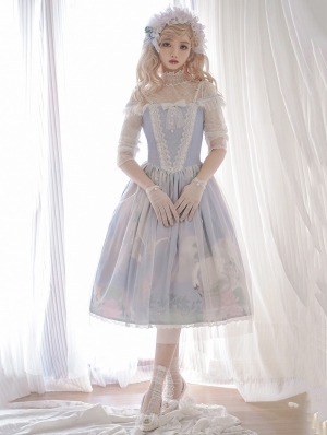 Swan Lake Purple Sleeveless Vintage Tulle Overlay Classic Lolita JSK Dress