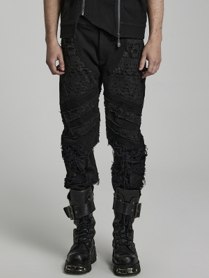 Black Gothic Distressed Streetwear Fitted Long Pants for Men