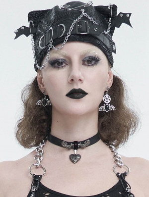 Black Gothic Punk Drop Chain Buckle Belt Bat Wing Hat