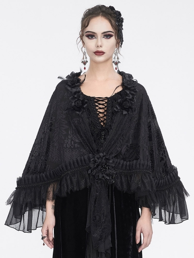 Black Gothic Elegant Flower Feather Lace Cape for Women - Devilnight.co.uk