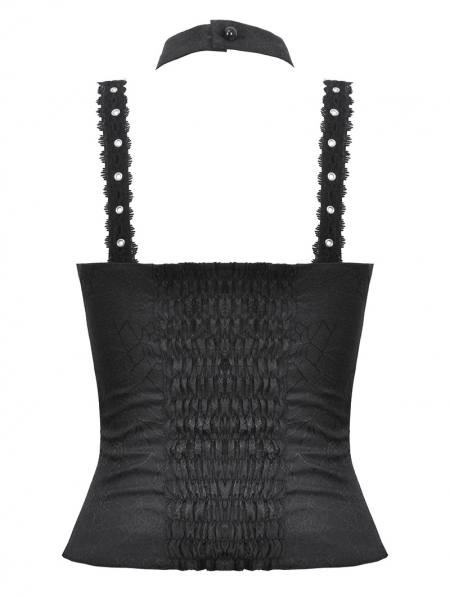Black Gothic Spiderweb Embossed Lace Up Corset Top For Women Uk