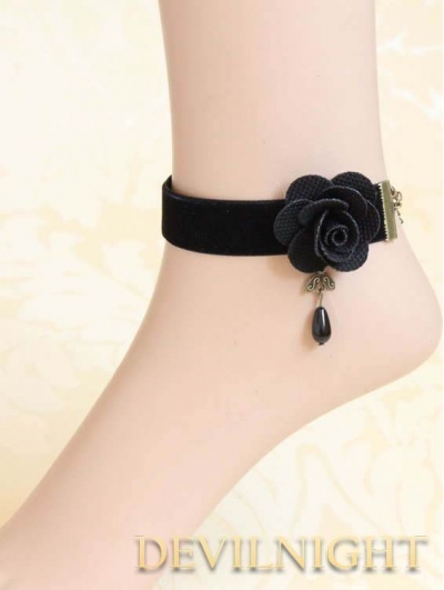 Black Flower Gothic Ankle Bracelet - Devilnight.co.uk