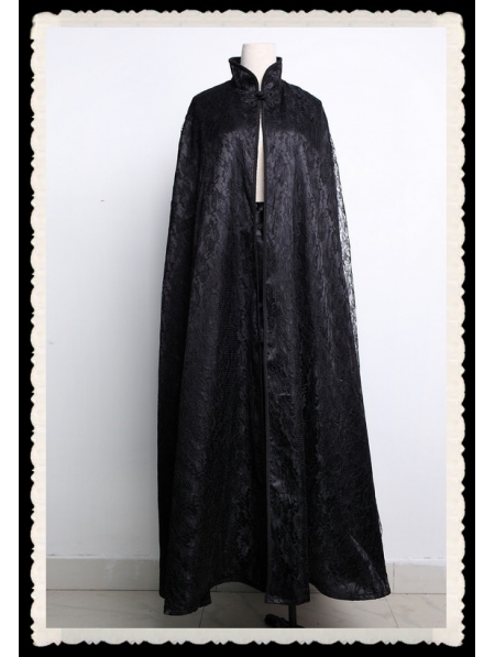 Black Gothic Lace Long Cape for Women - Devilnight.co.uk