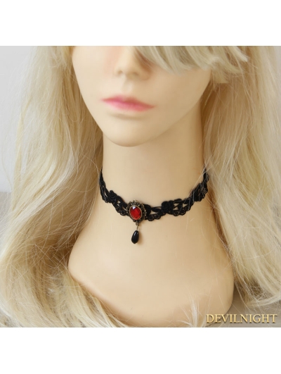 Black Gothic Ruby Lace Necklace - Devilnight.co.uk