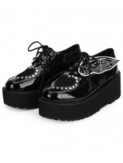 Black Gothic Bat Style Platform Shoes for Women - Devilnight.co.uk