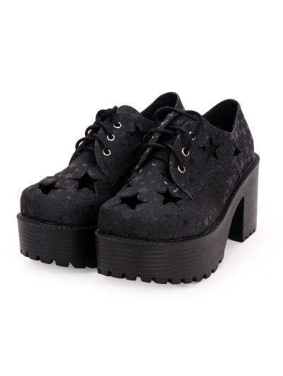 Black Gothic Star Platform Shoes for Women - Devilnight.co.uk