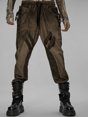 Coffee Gothic Punk Post Apocalyptic Corduroy Long Pants for Men