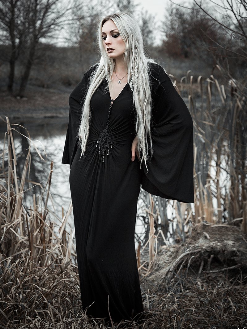 Black Gothic Persephone Maxi Dress - Devilnight.co.uk
